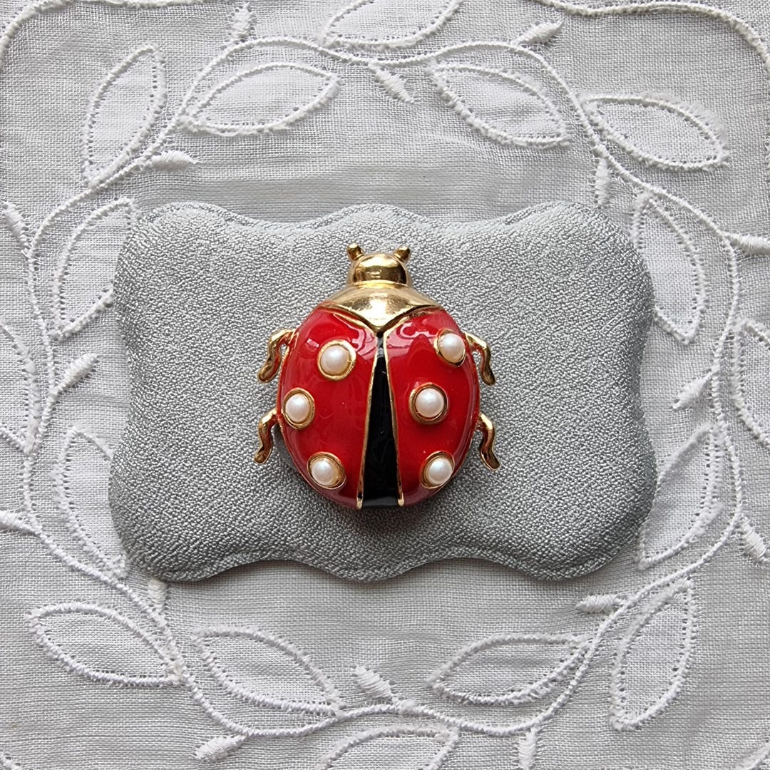 Brooch - Marvella Black and Red Enamel Faux Pearls Ladybird Brooch - Etsy