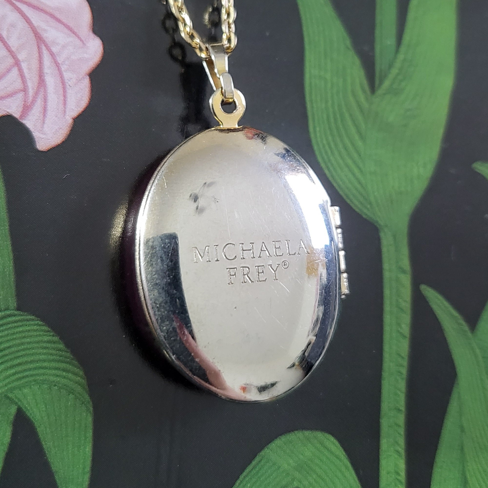 Necklace Michaela Frey Pink Flowers Enamel Locket Pendant - Etsy