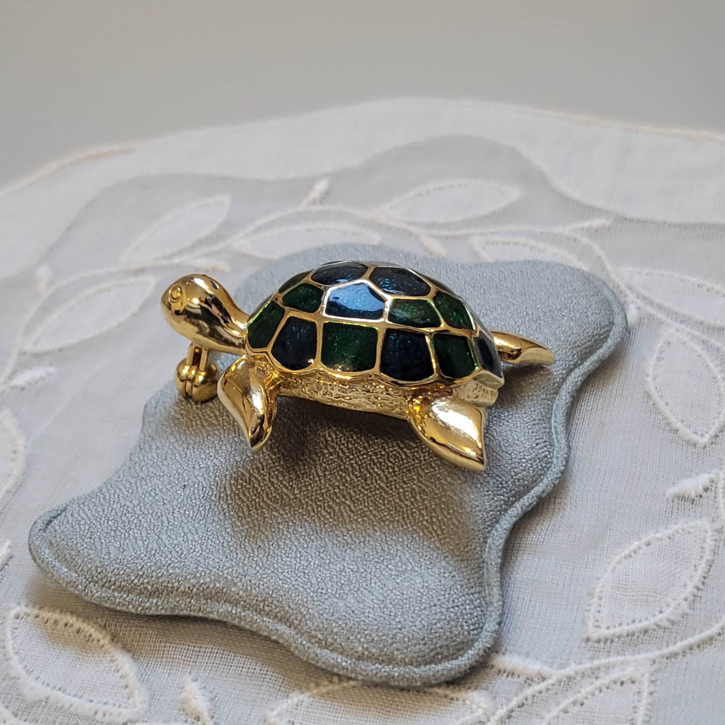 Brooch Green and Blue Enamel Turtle Brooch - Etsy
