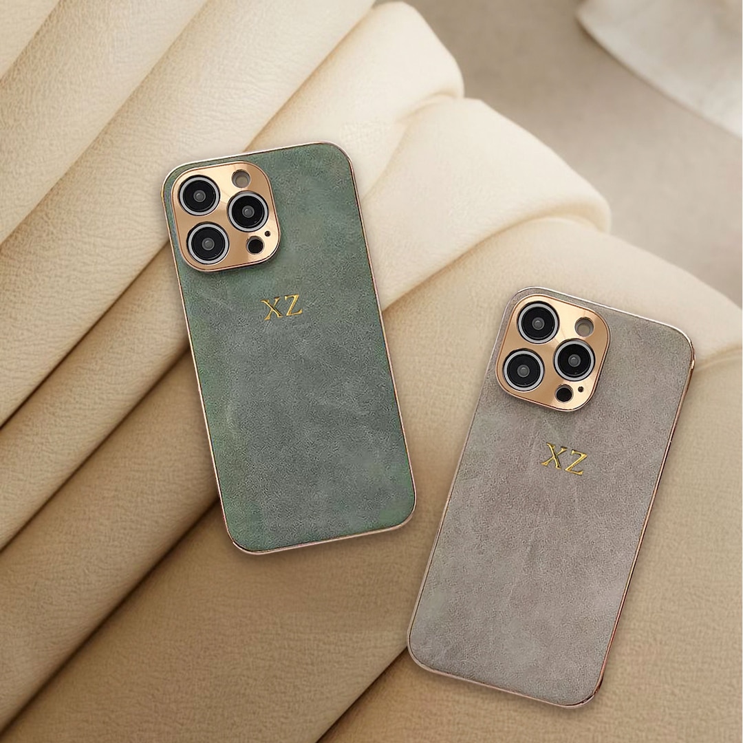 Personalized Suede iPhone Case for iPhone 16 15 14 13 Pro Max Initials ...
