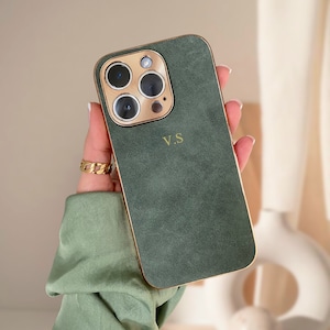Personalized Suede iPhone Case for iPhone 17 16 15 14 Pro Max Initials ...