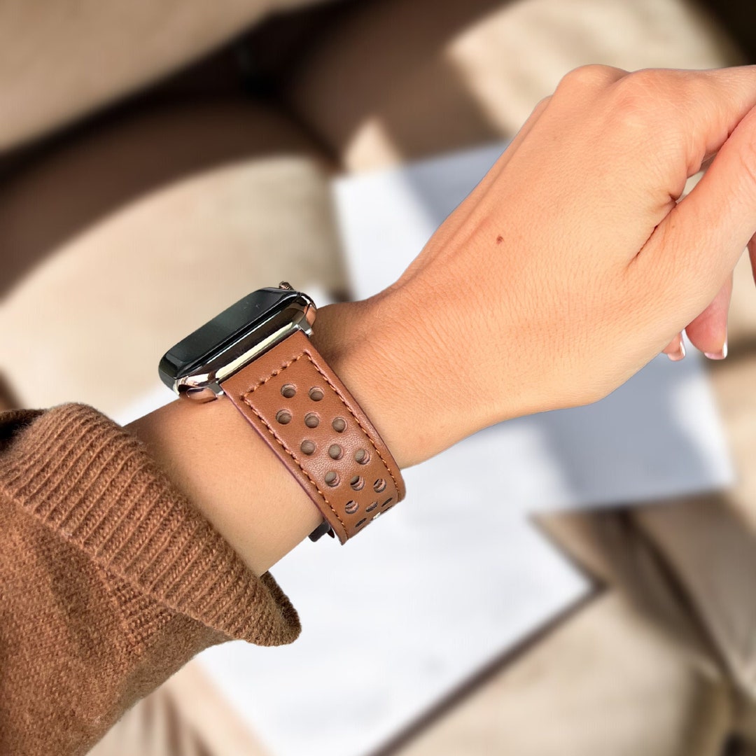 Breathable Leather Band for Apple Watch, Genuine Leather Strap ...