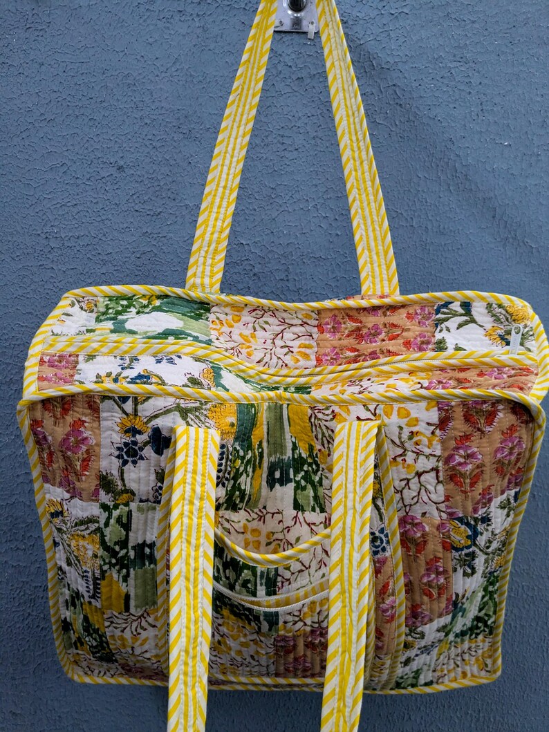 Sac en coton imprimé bloc fait main, sac matelassé patchwork, fourre-tout Grand sac de voyage ...