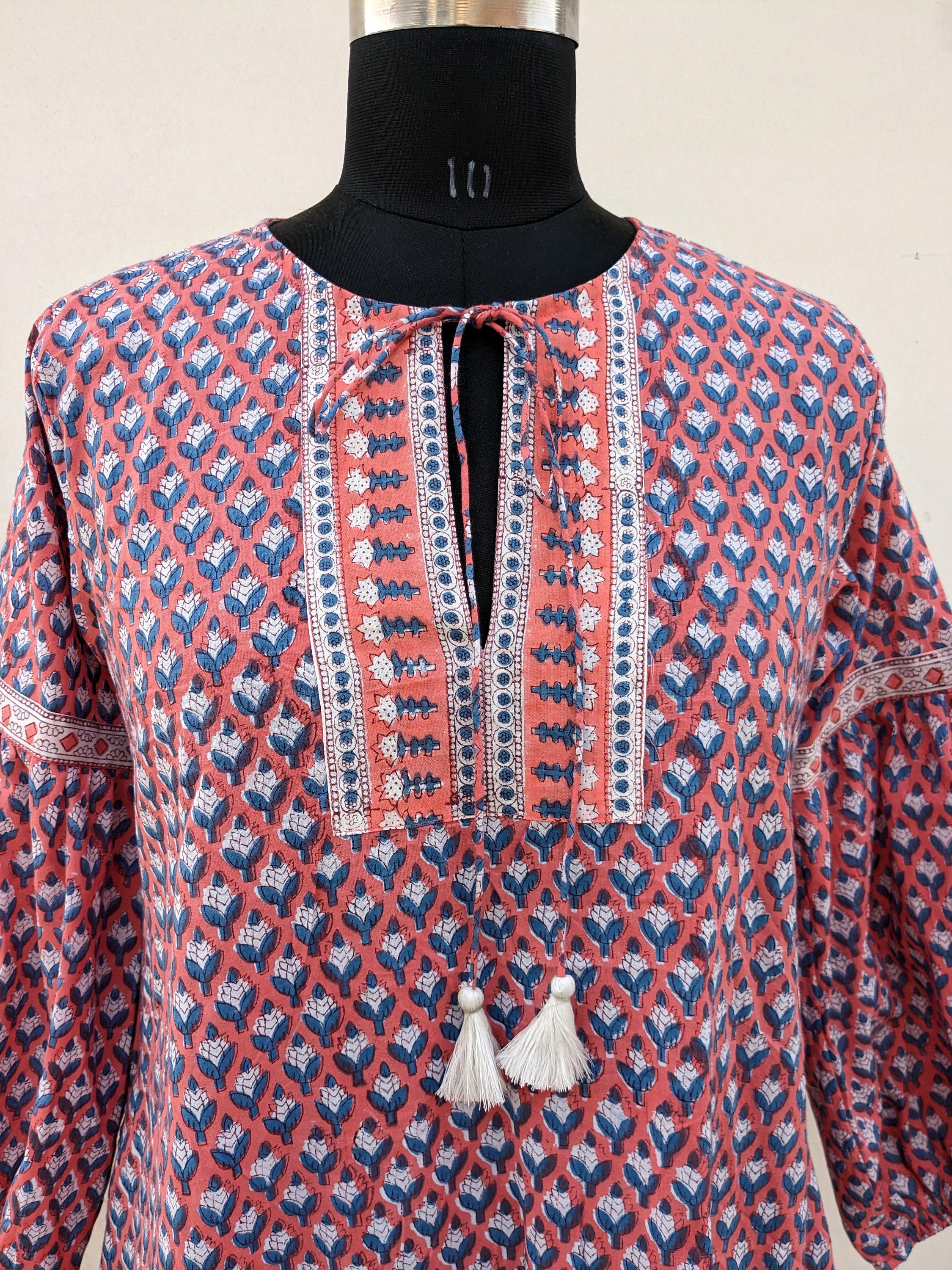 Hand Block Printed Dress Summer Midi Dress Cotton Floral Dress Border ...