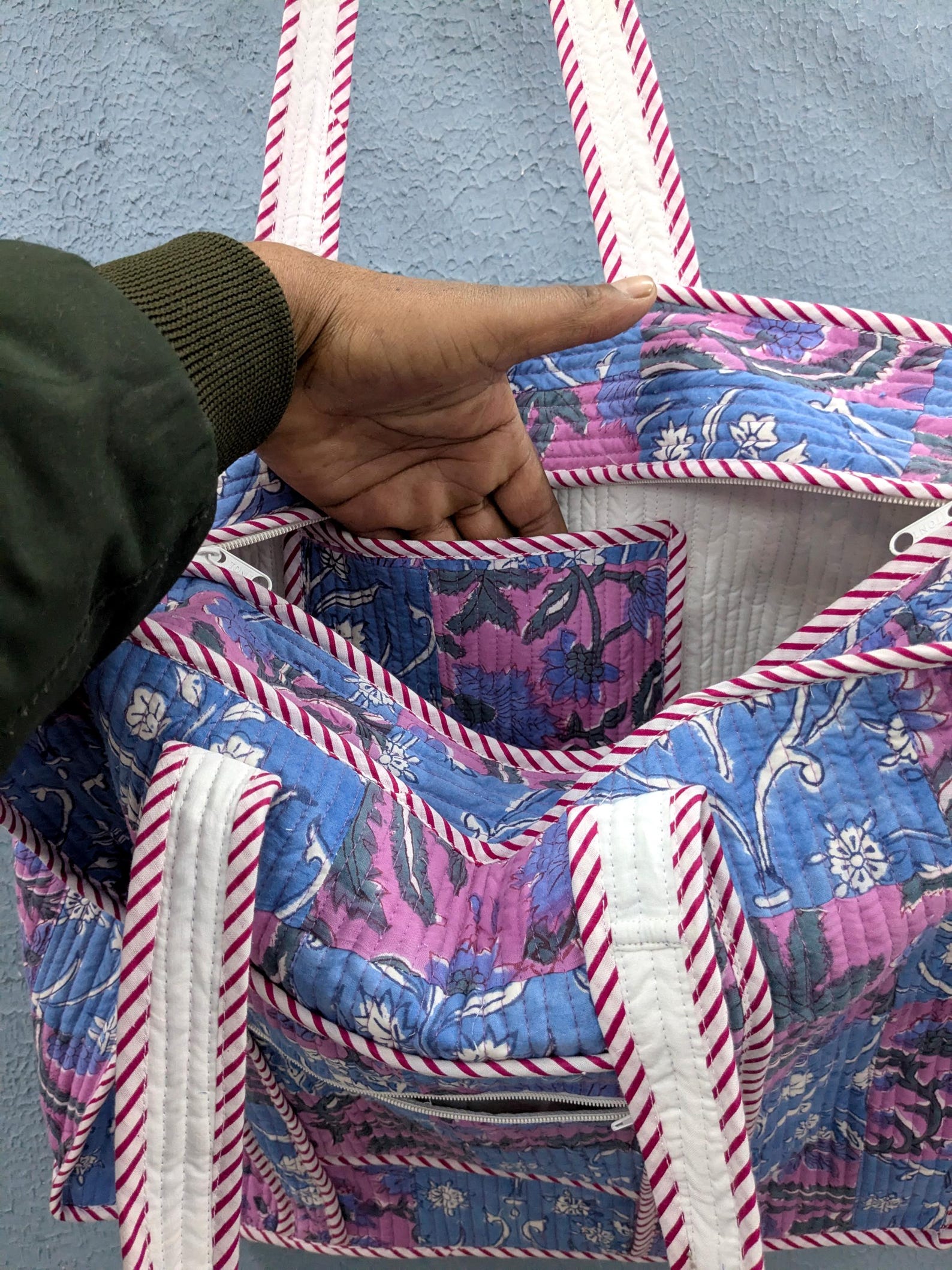 Cotton Handmade Block Print Large Bag, Patchwork Quilted Bag, Tote ...