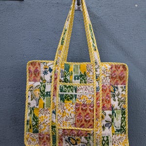 Sac en coton imprimé bloc fait main, sac matelassé patchwork, fourre-tout Grand sac de voyage ...