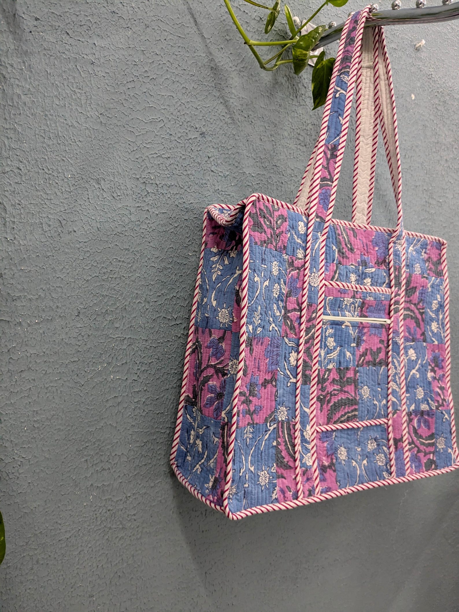 Cotton Handmade Block Print Large Bag, Patchwork Quilted Bag, Tote ...