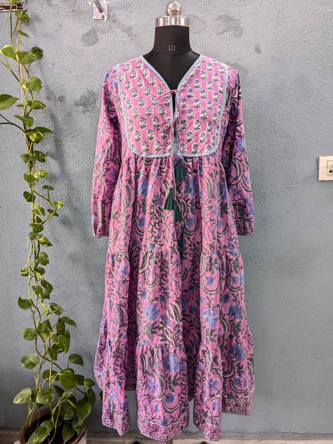 Handmade Block Print Cotton Dress | Indian Tassel Boho Dress - Etsy