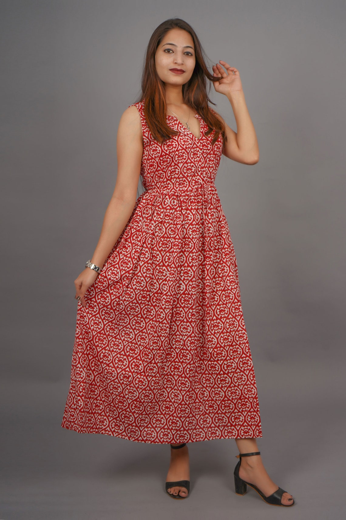 Beautiful Summer Dress,cotton Dress,hand Print Dress,handblock Dress ...