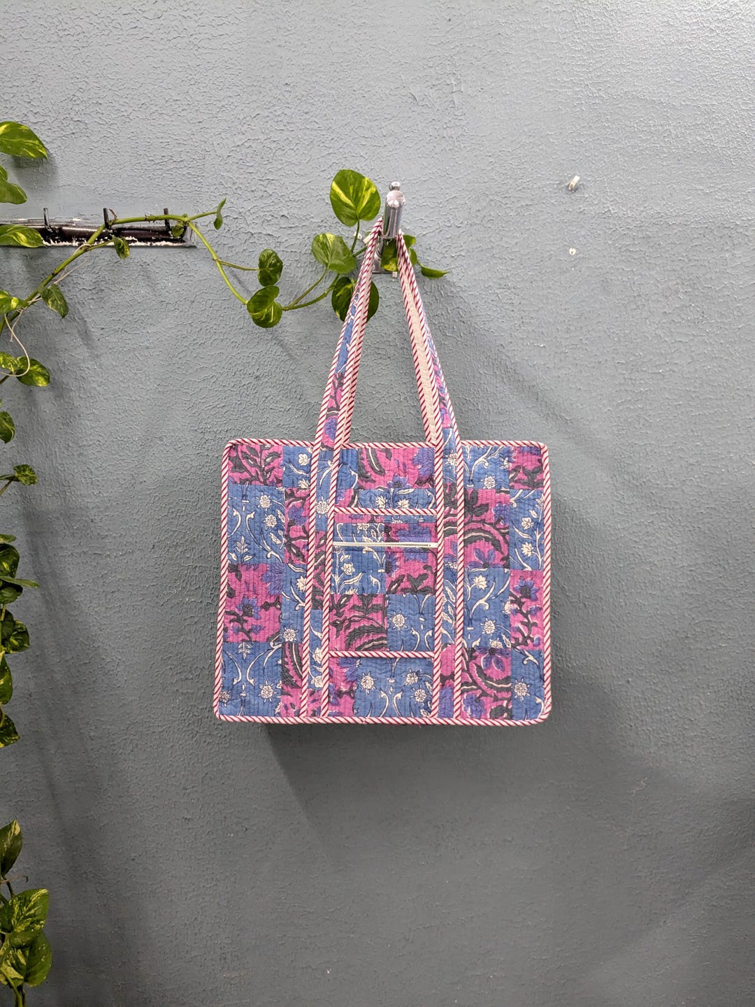 Cotton Handmade Block Print Large Bag, Patchwork Quilted Bag, Tote ...