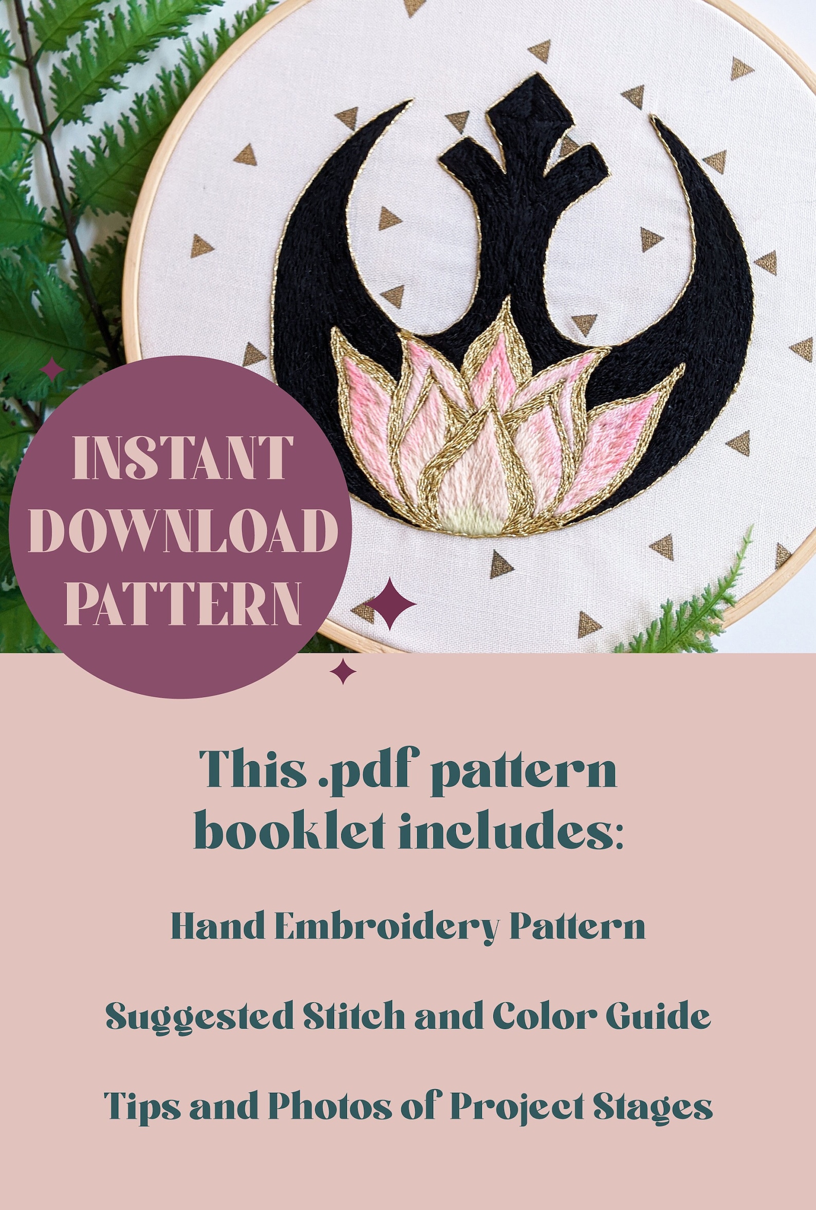 PDF Pattern Rebel Lotus Star Wars Themed Embroidery - Etsy