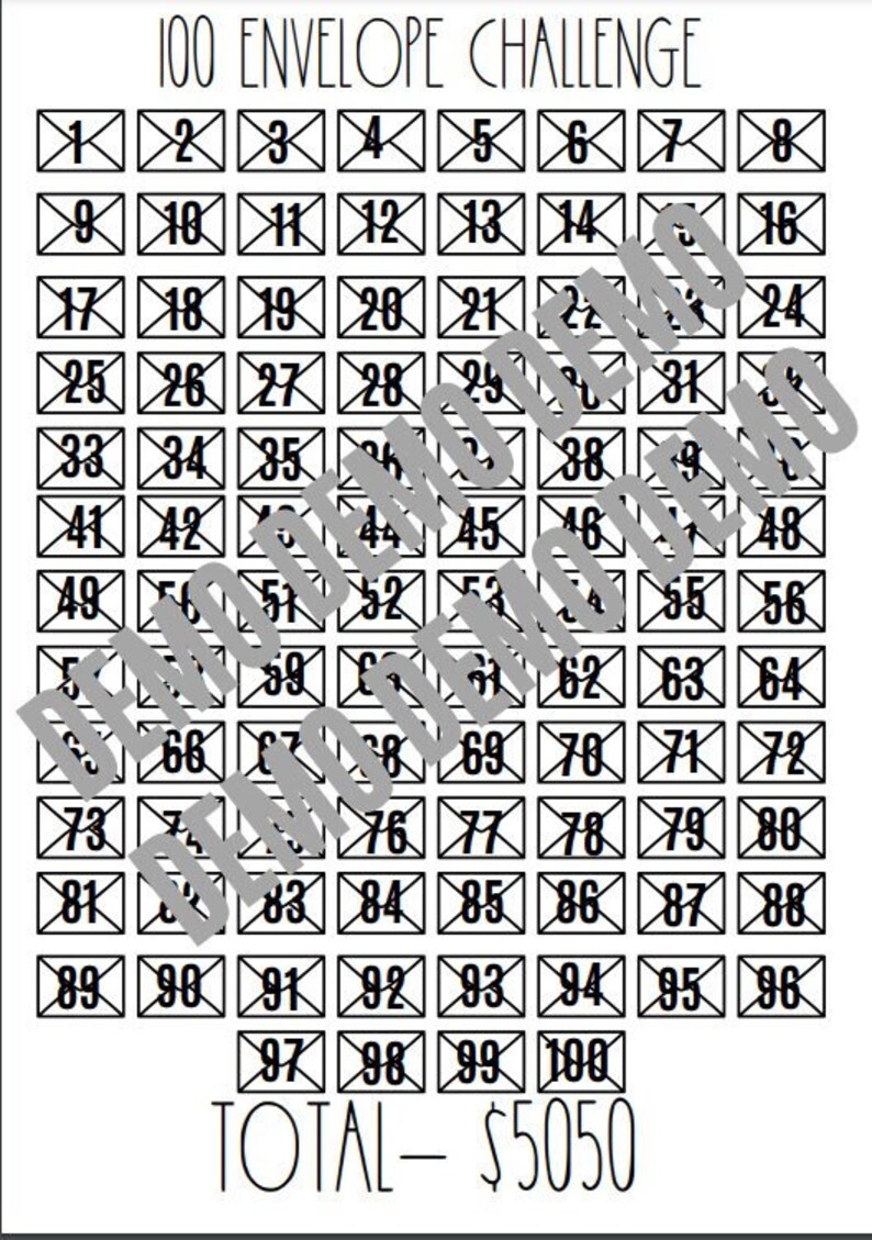 100 Envelope Challenge Printable - Etsy