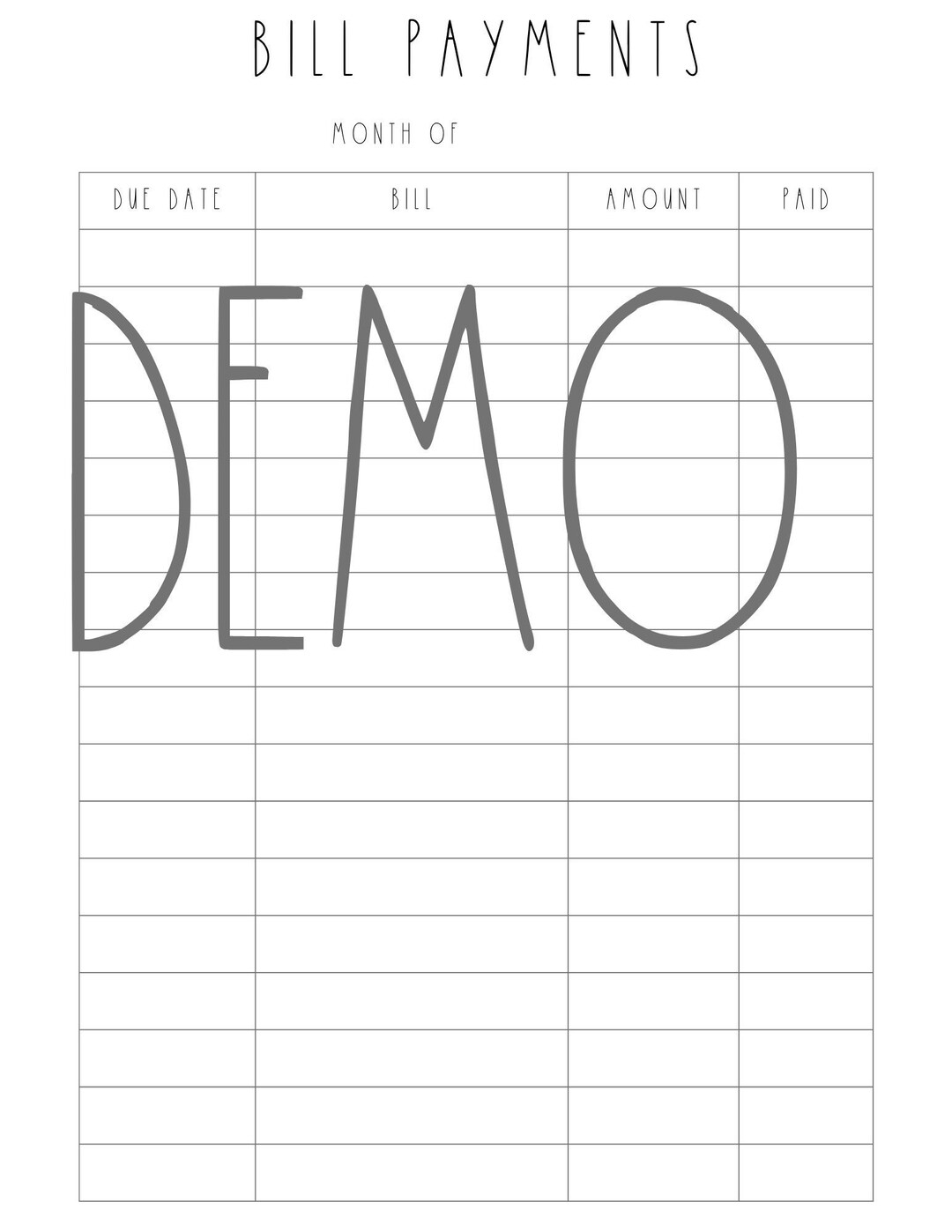Monthly Bill Payments Tracker - Etsy