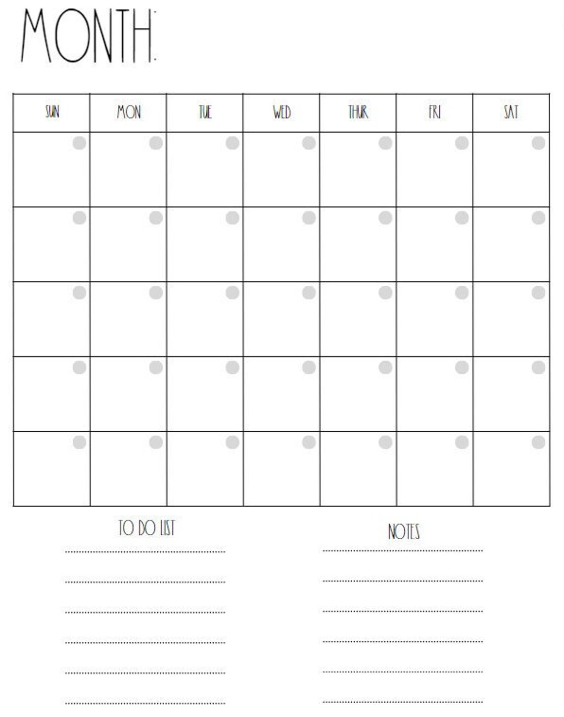 Undated Blank Calendar Printable - Etsy