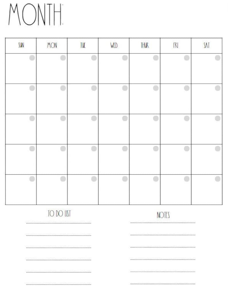 Undated Blank Calendar Printable - Etsy