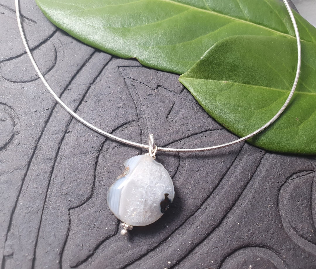 Agate Silver Necklace UNIQUE Broken and Ground925 Silver Snake Necklace ...