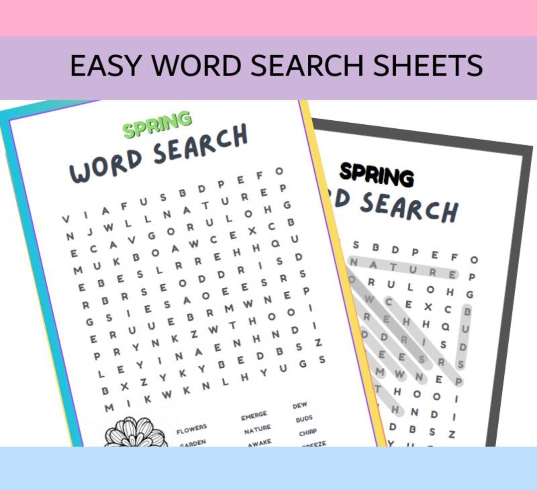Spring Easy Word Search Sheet for Kids printable Puzzle Instant Digital ...