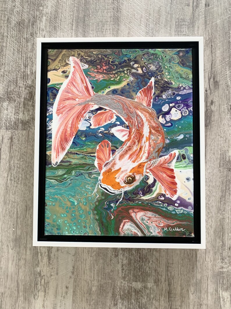 Original Acrylic 11x14 Painting on Canvas Koi Fish Swimming in a Pond ...