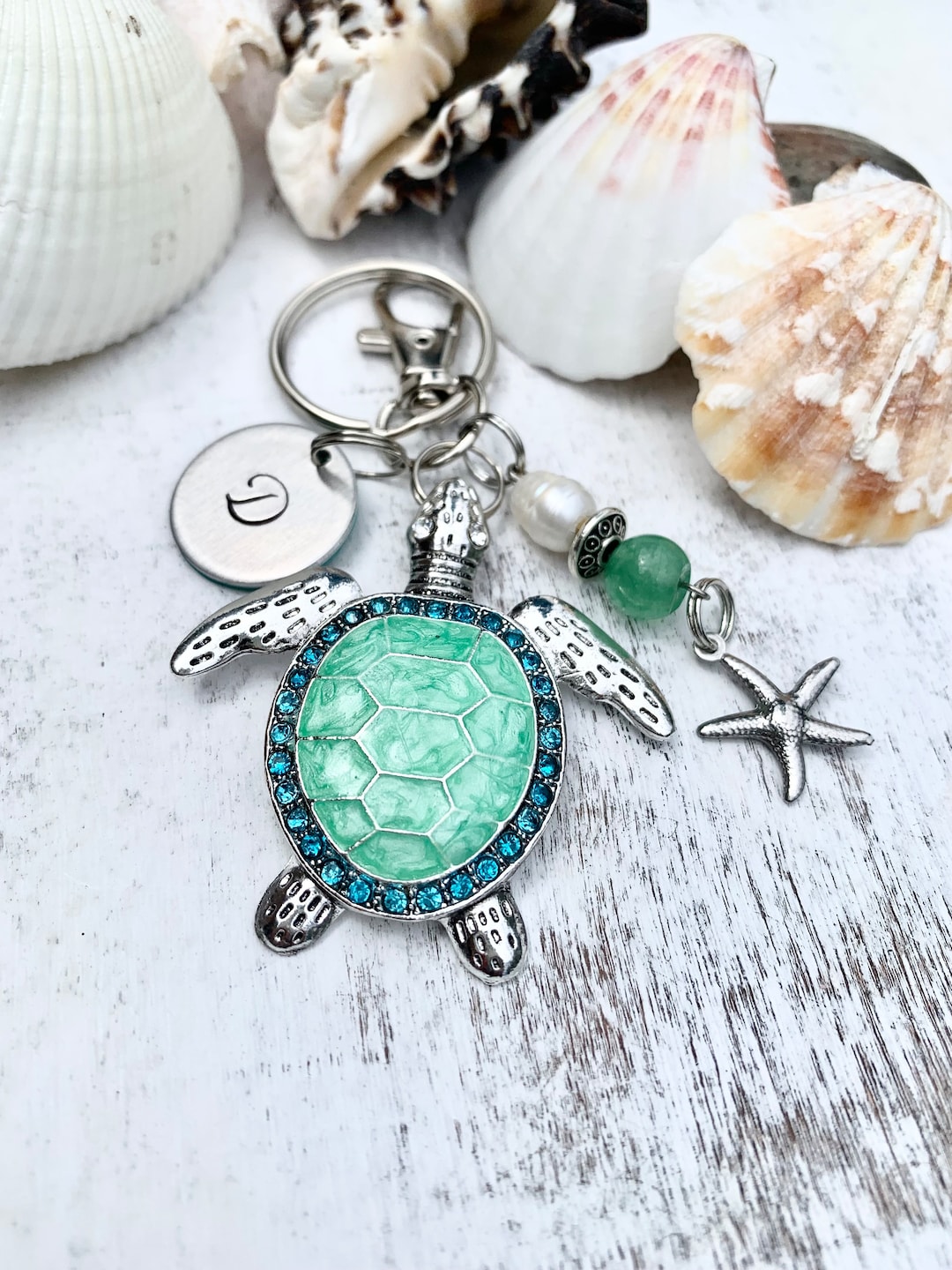 Personalized Monogram Turtle Keychain / Purse Charm: Green Jasper, Salt ...