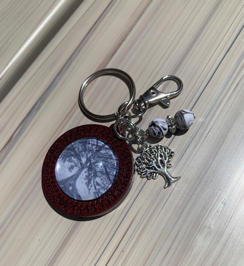 Tree of Life Keychain Silver Tone Wood Charm Original Artwork Tree ...