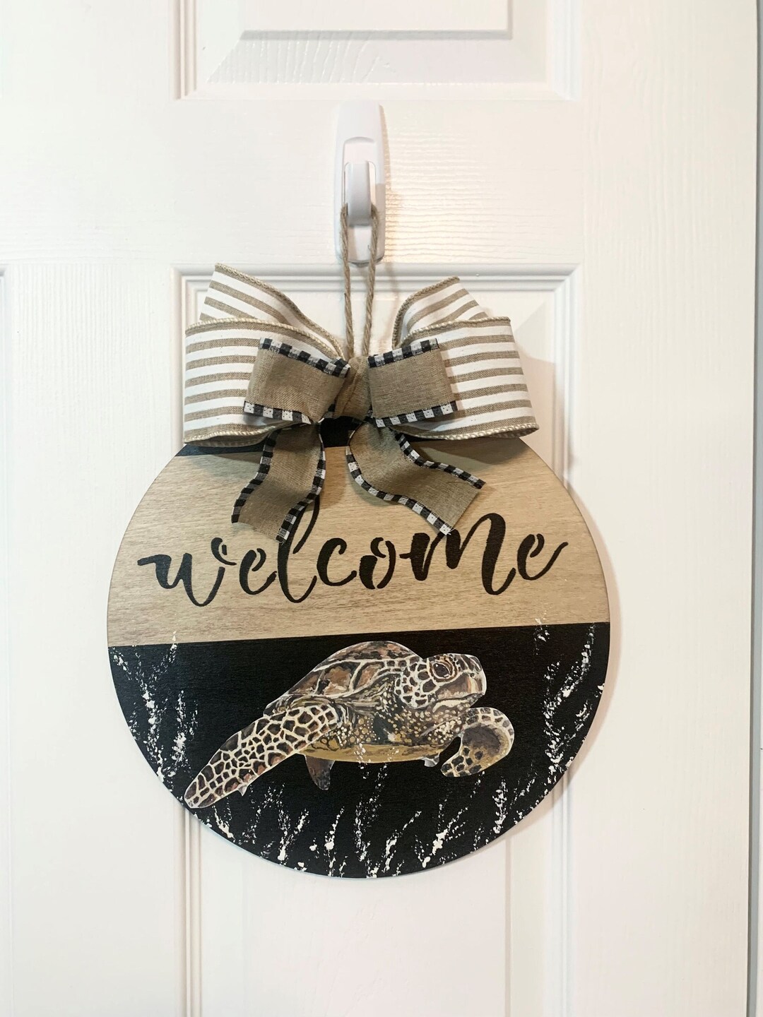 12 Inch Wood Door Hanger- Sea Turtle - Welcome Sign - Wood Stain and ...