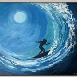 Surfer Ocean Wave Scene 16x20 Original Acrylic Painting. Blue Ocean ...