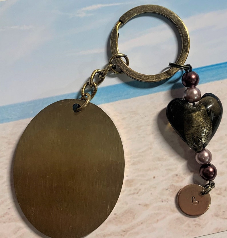 Inspirational Keychain Brass Hand Stamped Heart Glass Heart and Round ...