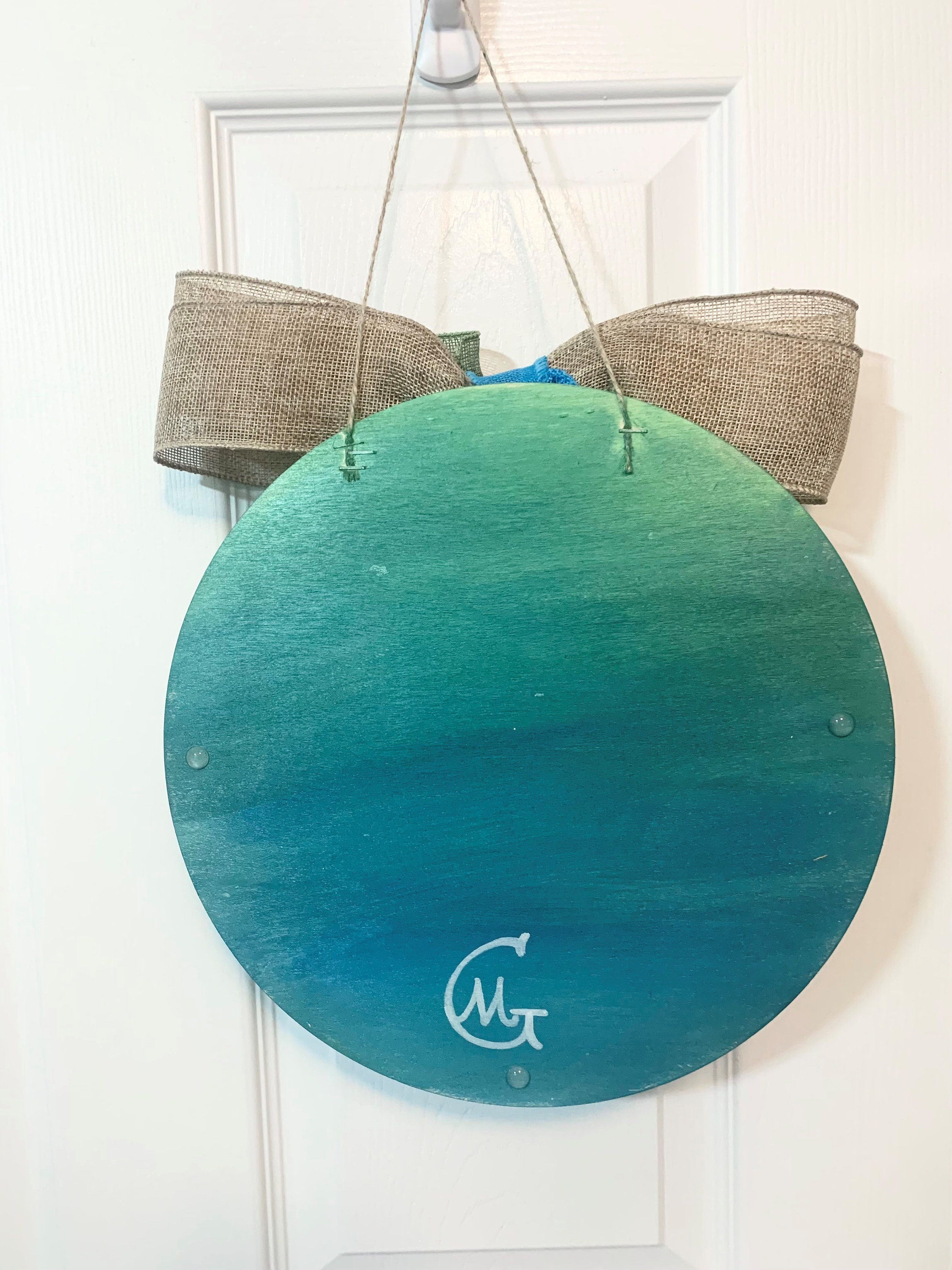 12 Inch Wood Door Hanger Sea Turtle Welcome Sign Blue Green Hand ...