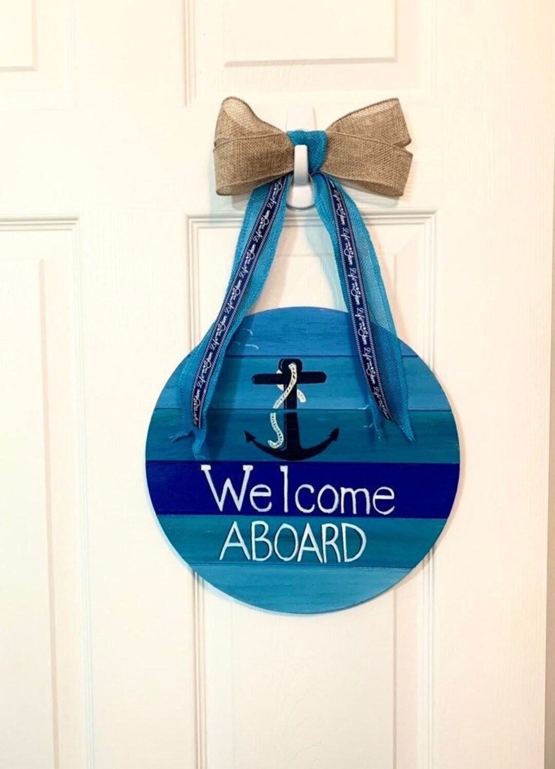 Hand Painted Nautical Welcome Sign: 12" Anchor Door Hanger - Etsy
