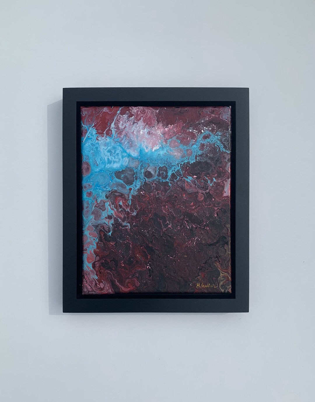 Teal and Maroon Abstract Original Acrylic 8"x10" Painting, Framed and ...