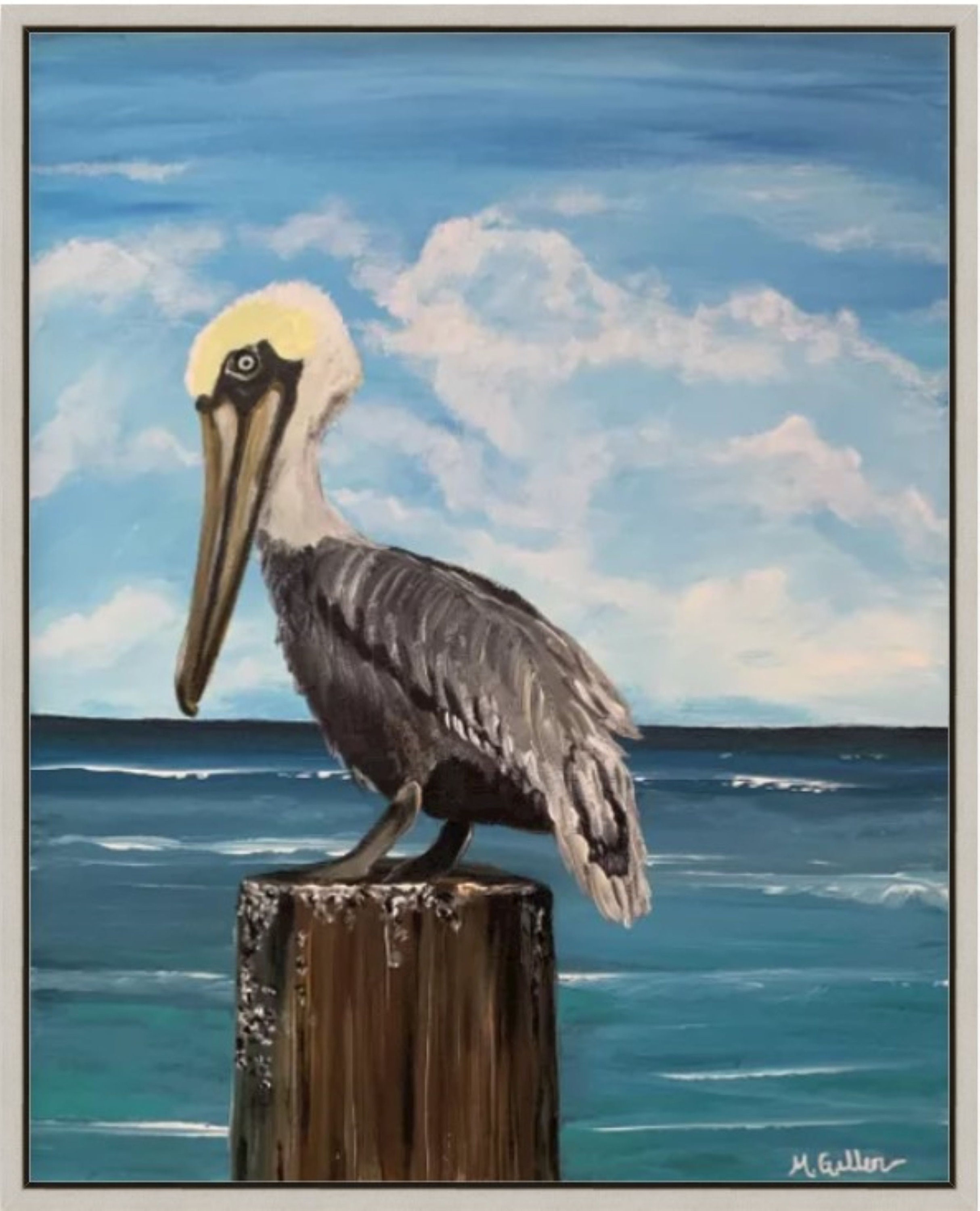 Pelican Ocean Beach Scene 16x20 Original Acrylic Painting. Tropical ...