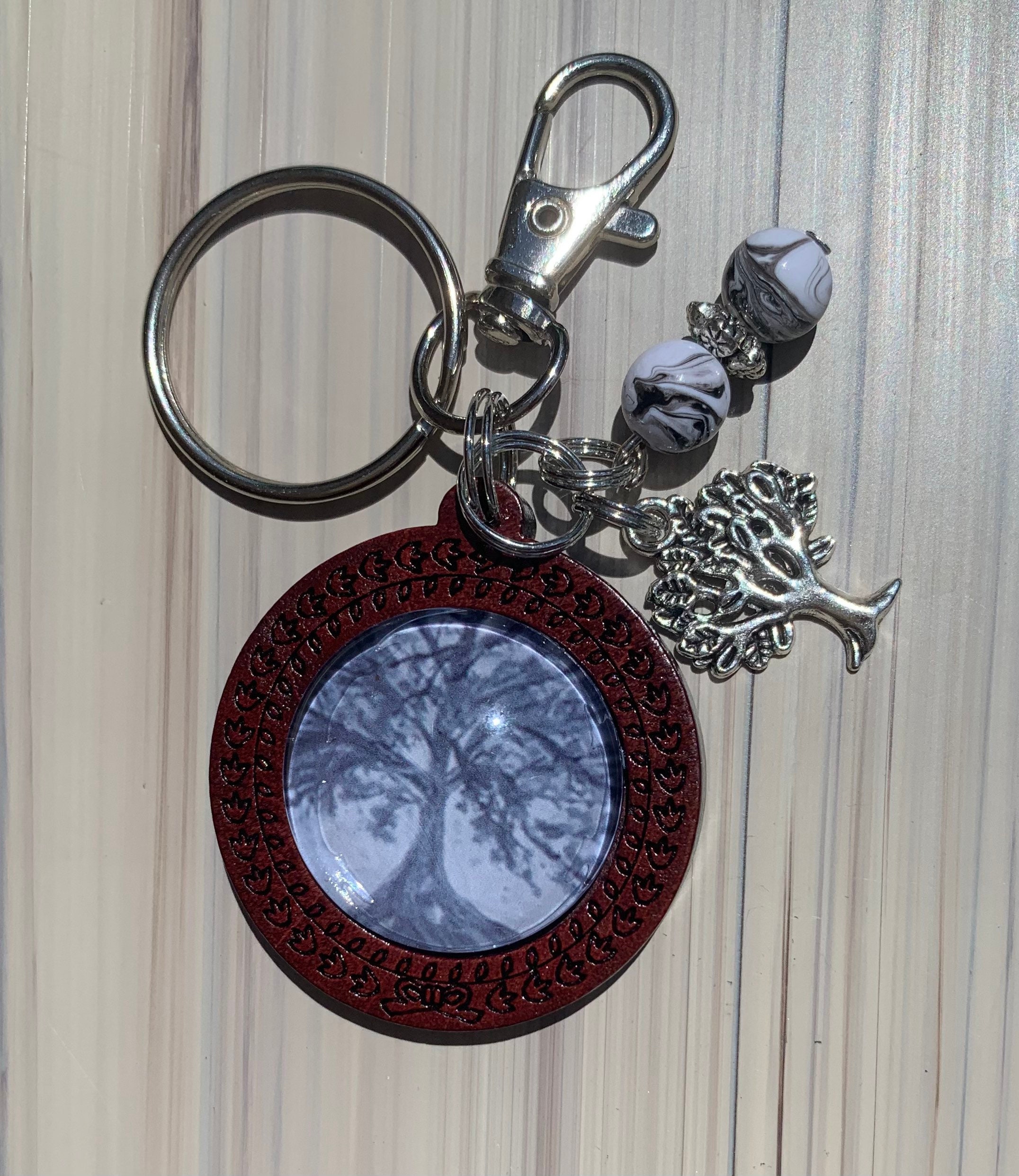 Tree of Life Keychain Silver Tone Wood Charm Original Artwork Tree ...
