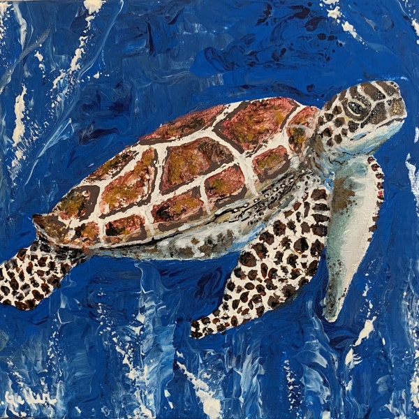 Blue Turtle Painting - Etsy