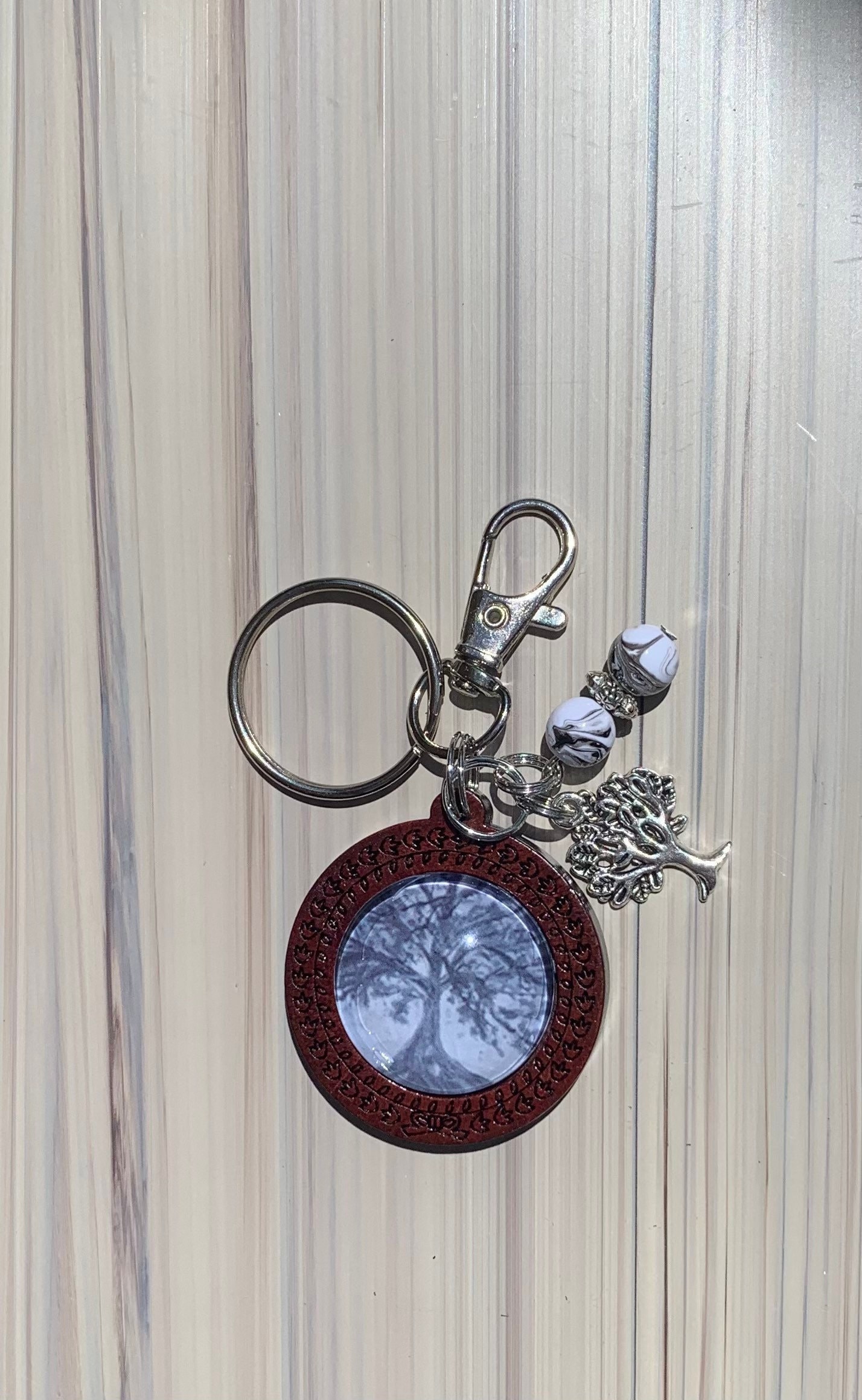 Tree of Life Keychain Silver Tone Wood Charm Original Artwork Tree ...