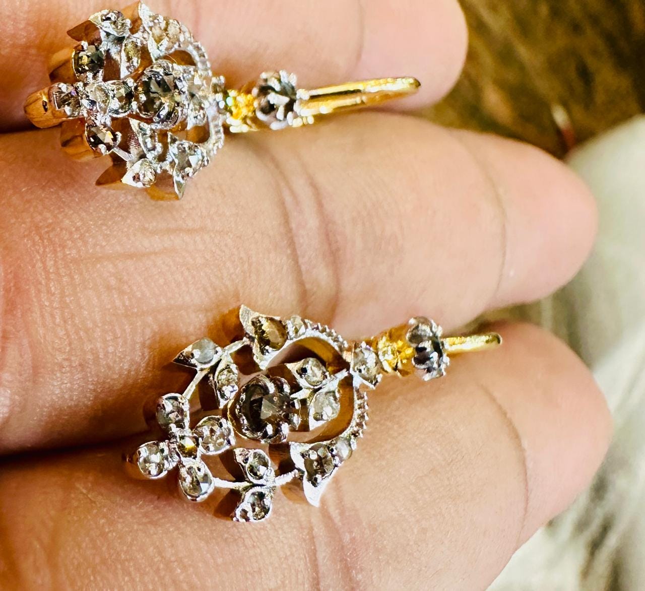 Victorian Rose Cut Diamond Dangle Earrings: Sterling Silver Wedding ...