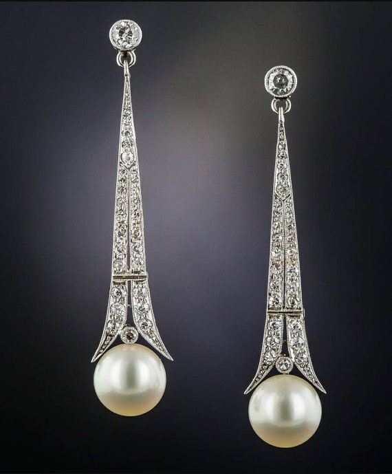Dramatic American Diamond Pearl Earrings Silvet zircon and pearl Earrings Stylish pearl Earrings