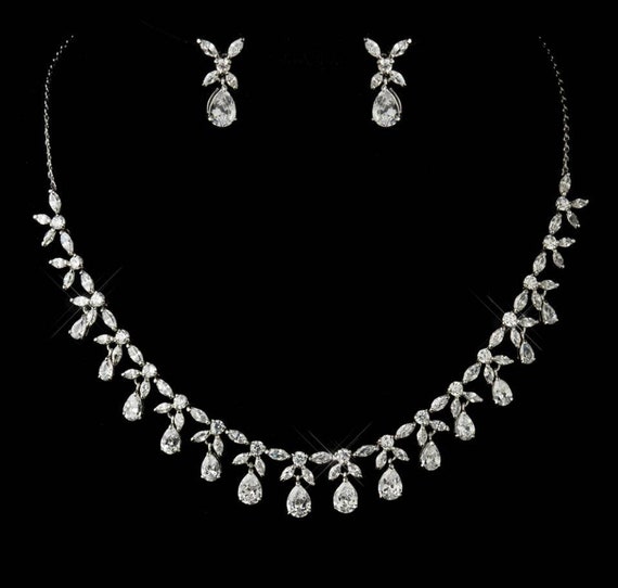 American Diamonds Necklace With Earrings | Etsy