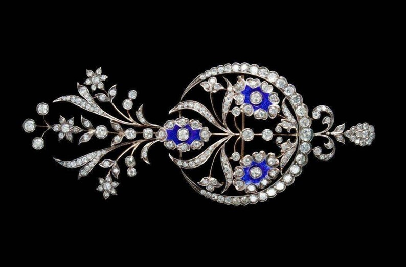 Antique Victorian Rose Cut Diamond and Blue Enamel Silver Brooch - Etsy