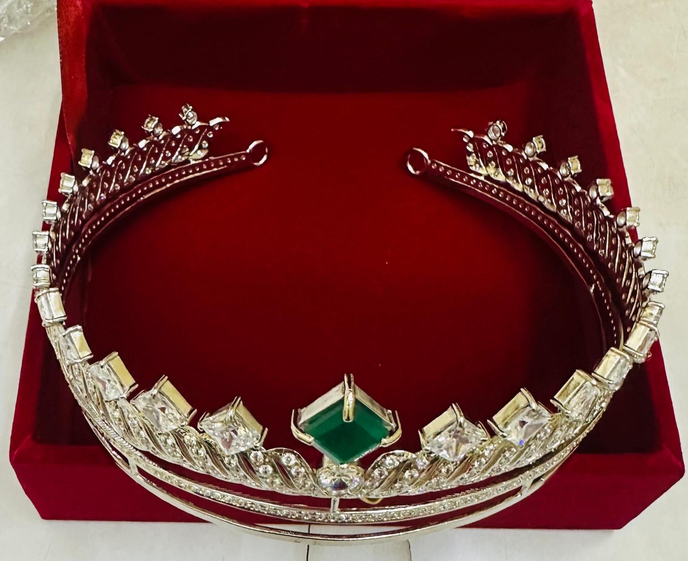 Wedding Emerald and Zircon Tiara, Bridal Tiara Sterling Silver Handmade ...