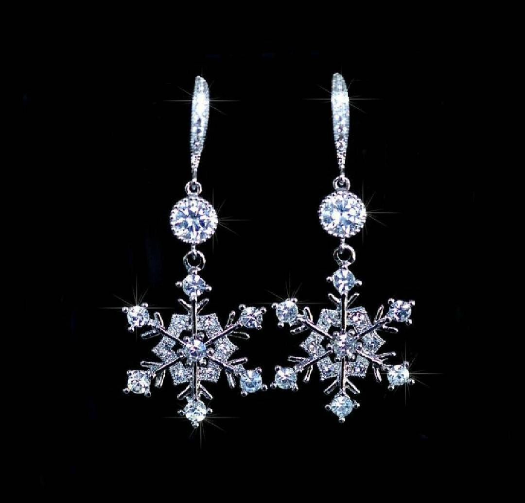 Handmade Sterling Silver Snowflake Earrings: Zircon Diamond Christmas ...