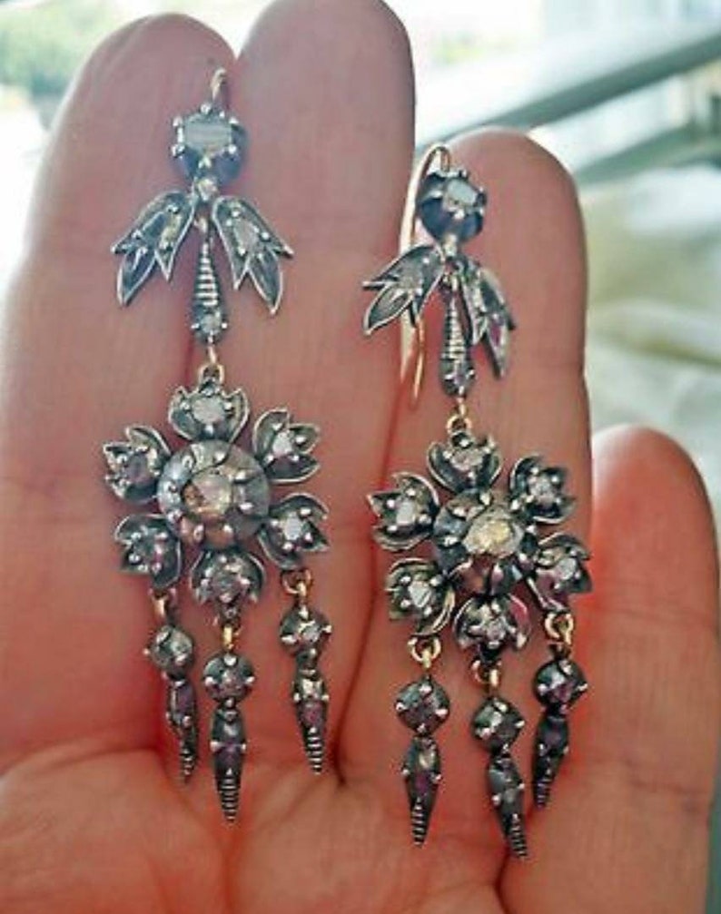 Victorian Dramatic Diamond Dangle Earrings, Handmade Earrings /wedding ...