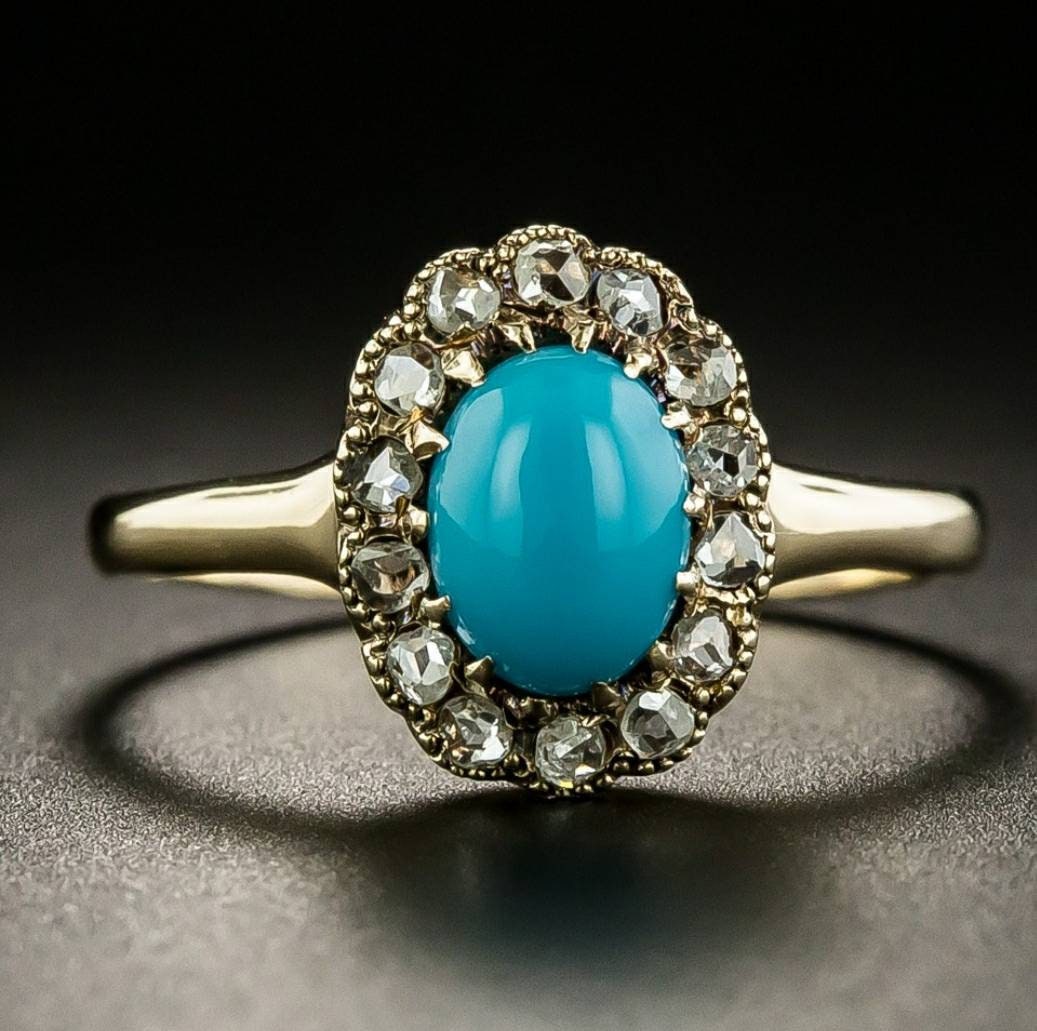 Antique Victorian Turquoise and Diamond Sterling Silver Ring - Etsy
