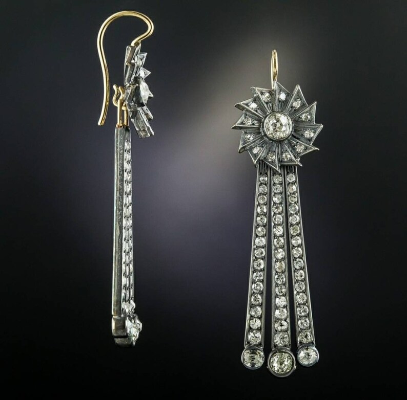 Victorian Dramatic Diamond Teardrop Earrings Handmade - Etsy