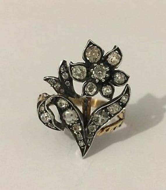 Antique Victorian Floral Diamond Ring /handmade Flower Ring/ | Etsy