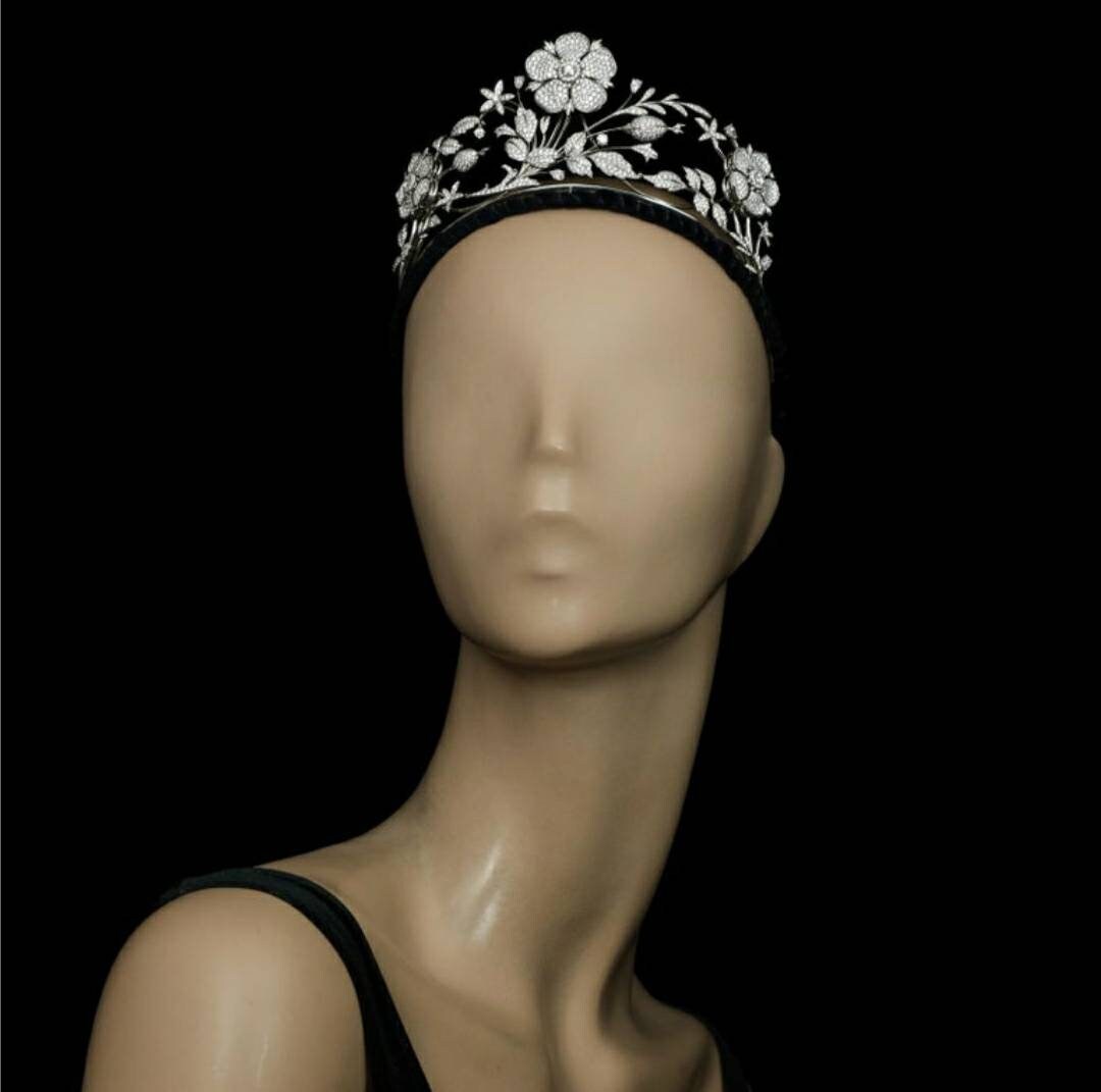 Handmade Sterling Silver Floral Wedding Crown, Rose Cut Diamond Tiara ...