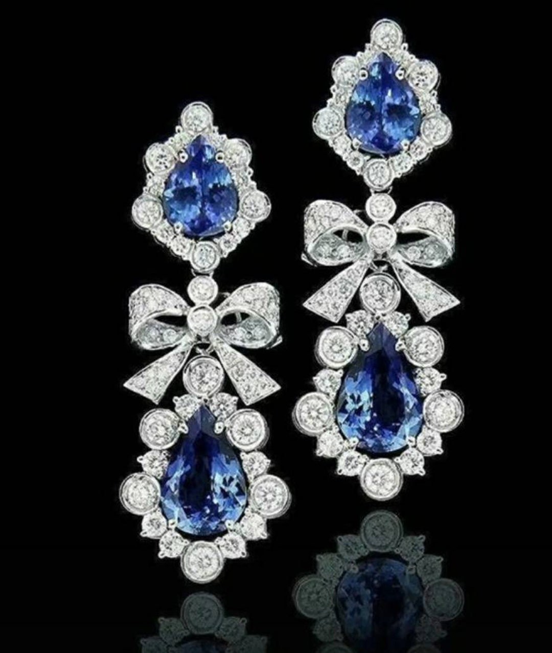 Dramatic American Diamond and Blue Sapphire Handmade Earrings/sterling ...