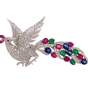 Royal American Diamond and Blue and Red Enamel Silver Brooch/ Stylish ...