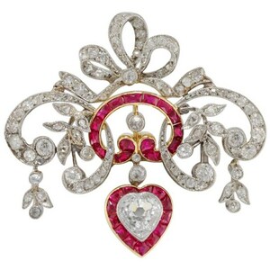 Royal American Diamond and and Rubies Silver Brooch/ Stylish Brooch ...