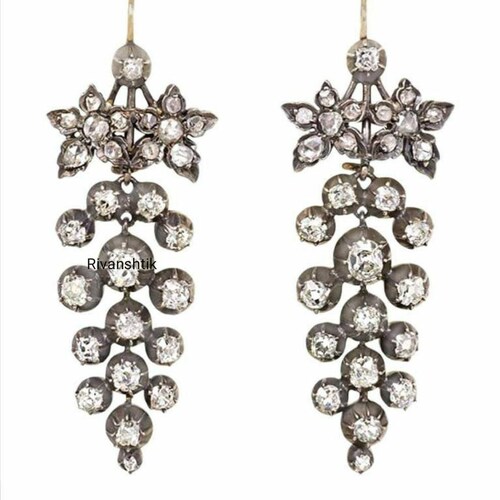 Victorian Dramatic Dangle Diamond Earrings Handmade Earrings - Etsy