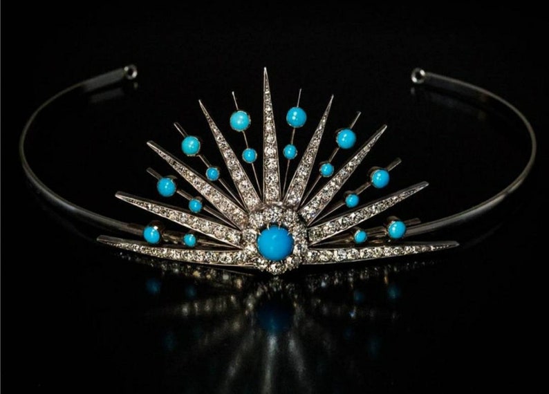 Wedding Tiaras Crown/ Rose Cut Diamonds and Turquoise Tiaras/ - Etsy